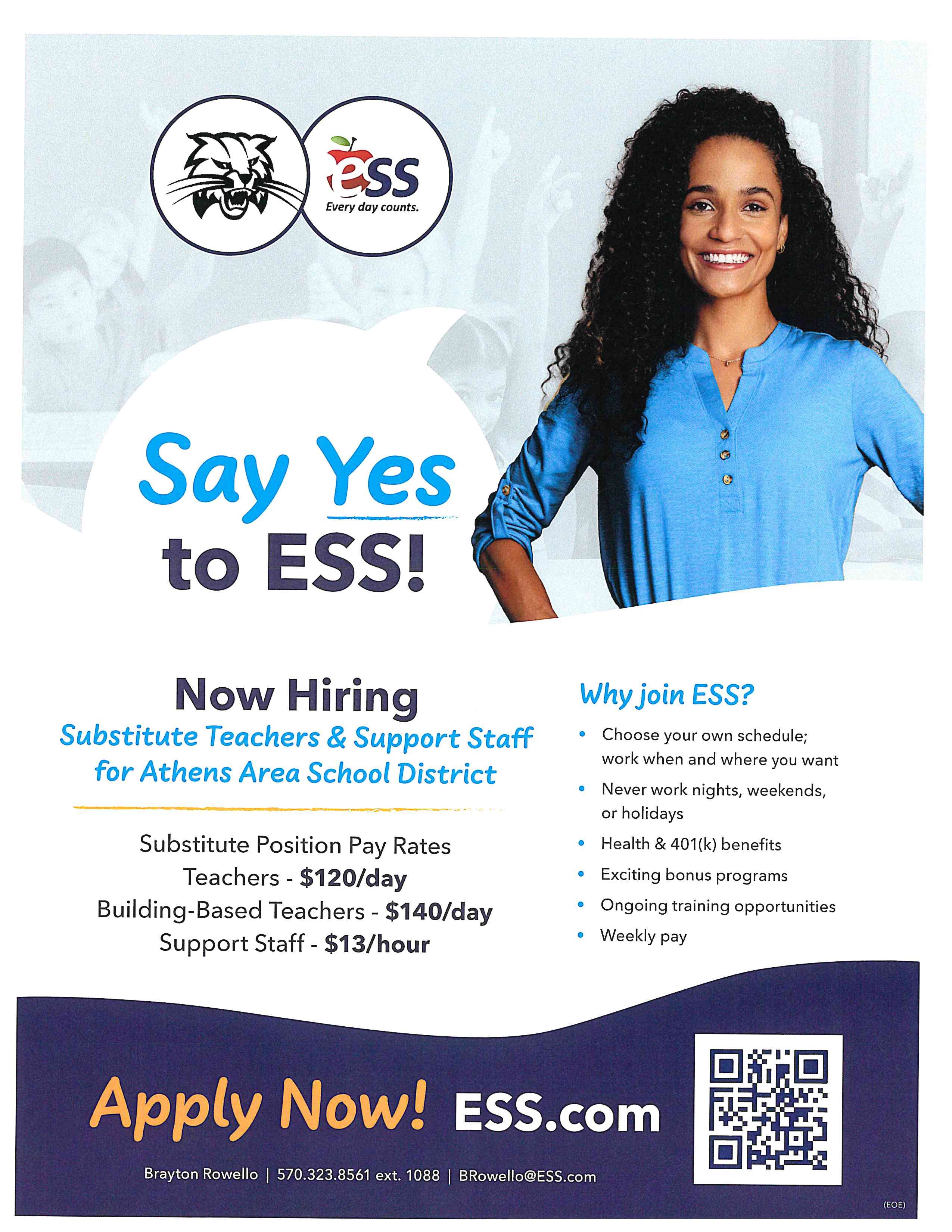 BECOME A SUBSTITUTE EMPLOYEE! ESS (Employment Staffing Solutions)