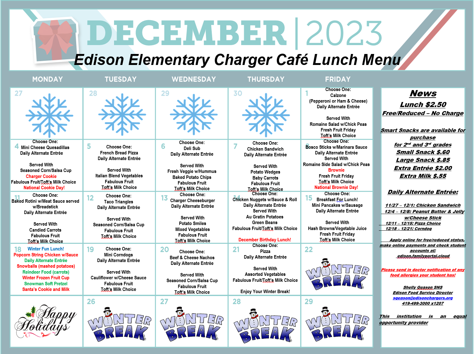 Cafeteria Menus
